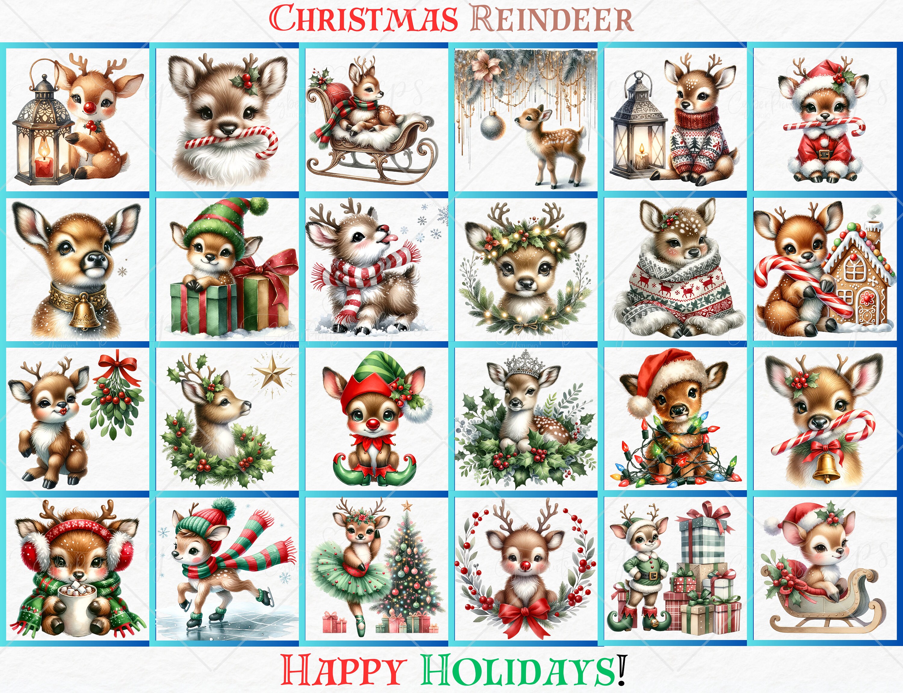 Christmas Cute Reindeer Clipart, Winter Holidays Baby Animals Clipart ...
