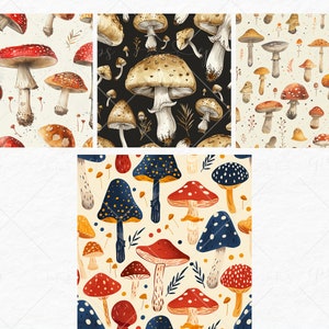 Watercolor Mushrooms SEAMLESS Patterns - Mushrooms Digital Paper ...