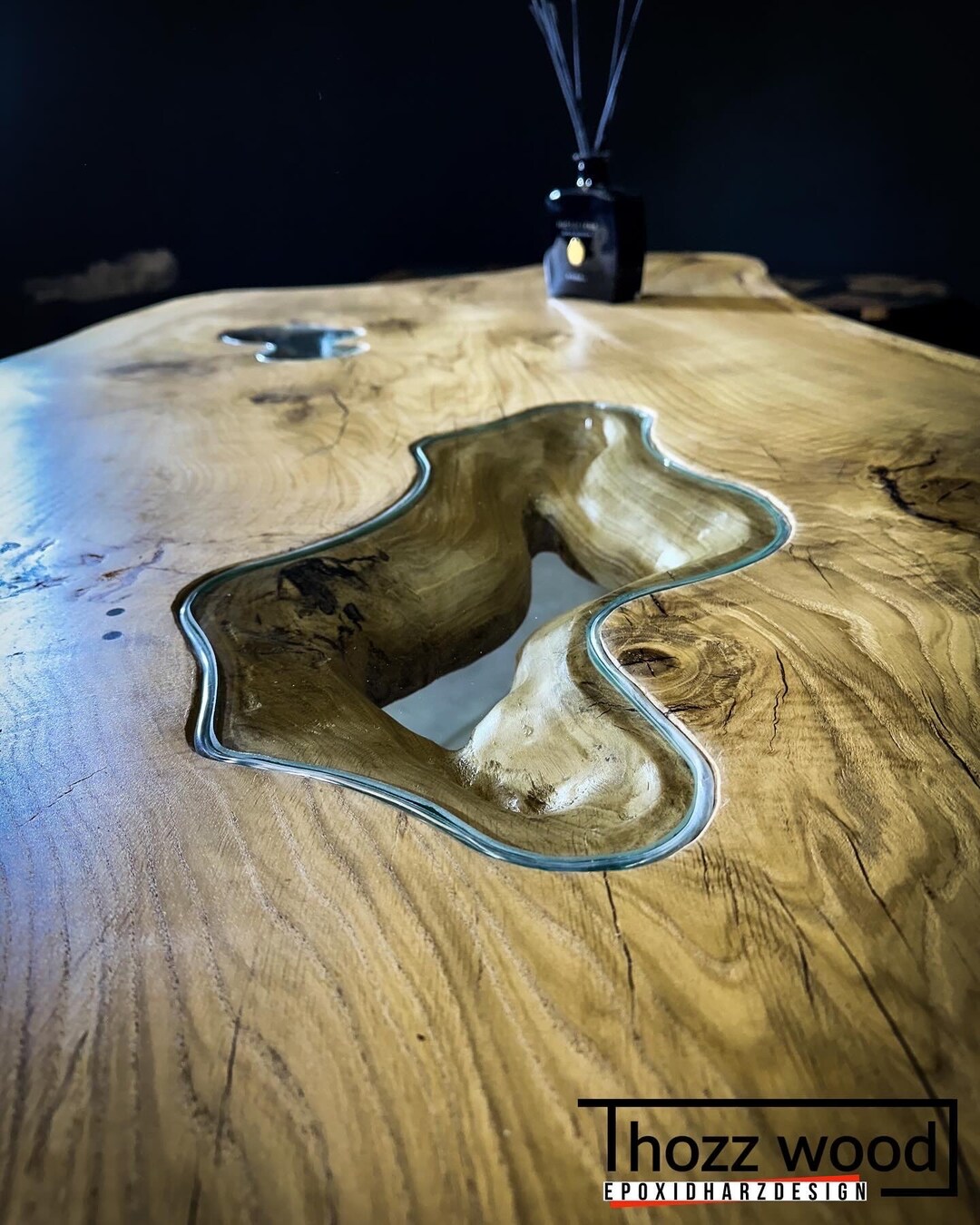 Modern Solid Table Made From an Oak Wood Plank Tree Edge and Glass Tree ...