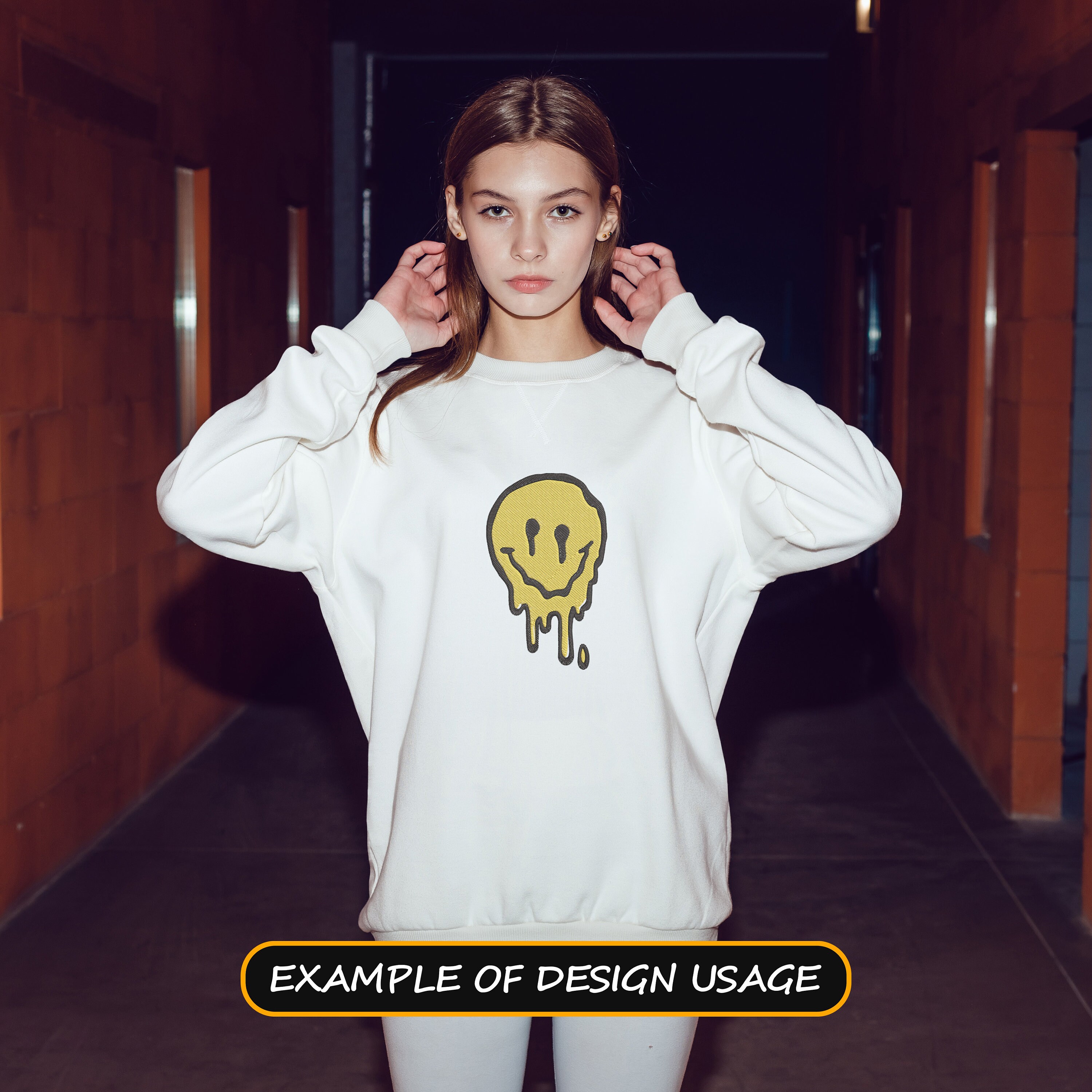 Melting Smiley, Drippy Smile Embroidery Design, Smile Emoji Embroidery Design, Machine ...