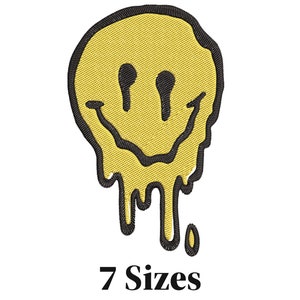 Melting Smiley, Drippy Smile Embroidery Design, Smile Emoji Embroidery Design, Machine ...