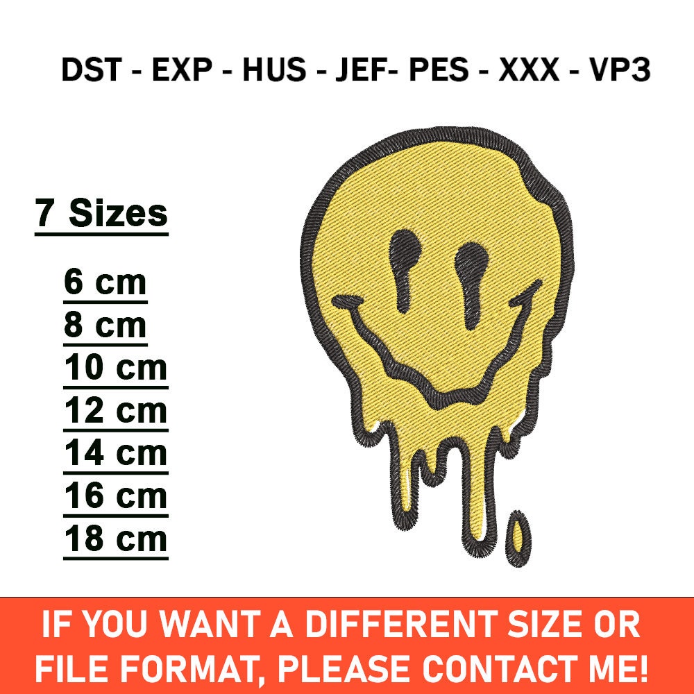 Melting Smiley, Drippy Smile Embroidery Design, Smile Emoji Embroidery Design, Machine ...