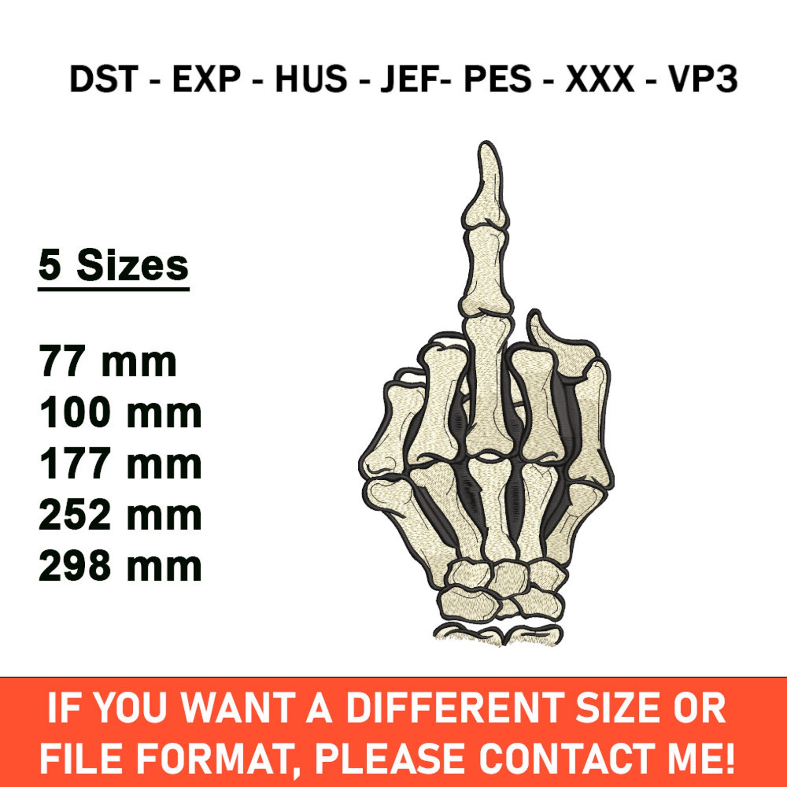 Skeleton Middle Finger Embroidery Design, Skeleton Hand Embroidery ...