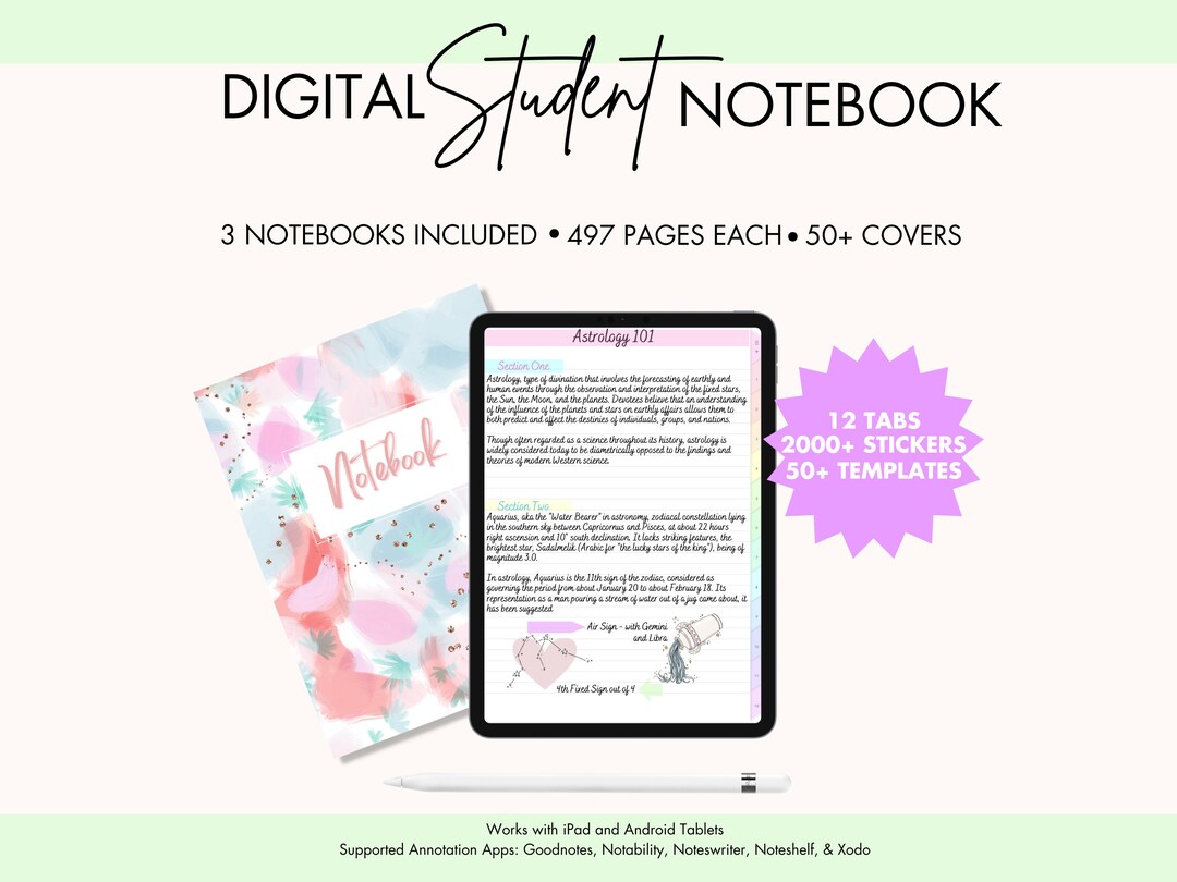 Digital Student Notebook Goodnotes Notability Notebook With 12 Tab ...