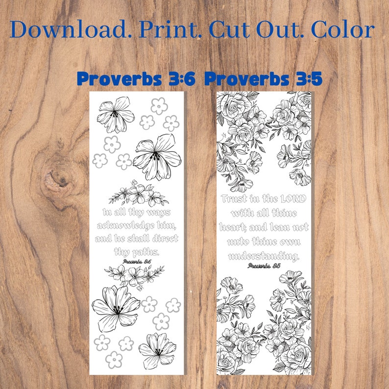 Set of 2 Bible Verse Coloring Bookmarks Proverbs. Coloring - Etsy