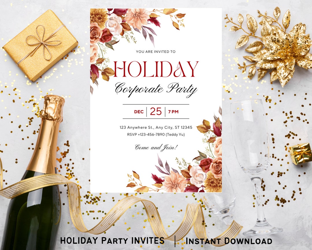Editable Holiday Party Invitation Template, Printable Christmas Party ...