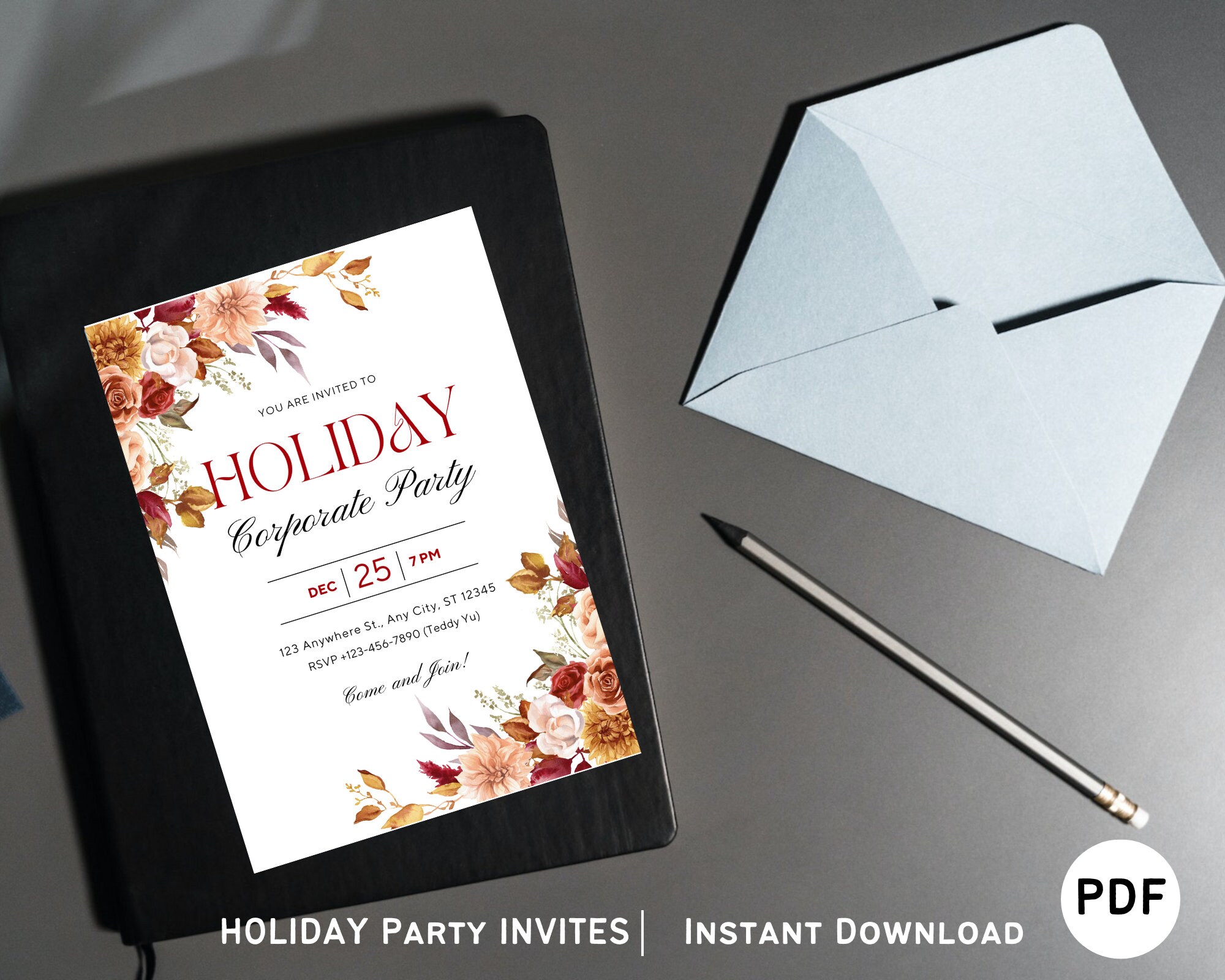 Editable Holiday Party Invitation Template, Printable Christmas Party ...