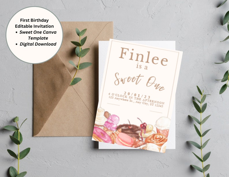 Editable Girl First Birthday Invitation Sweet One Party - Etsy