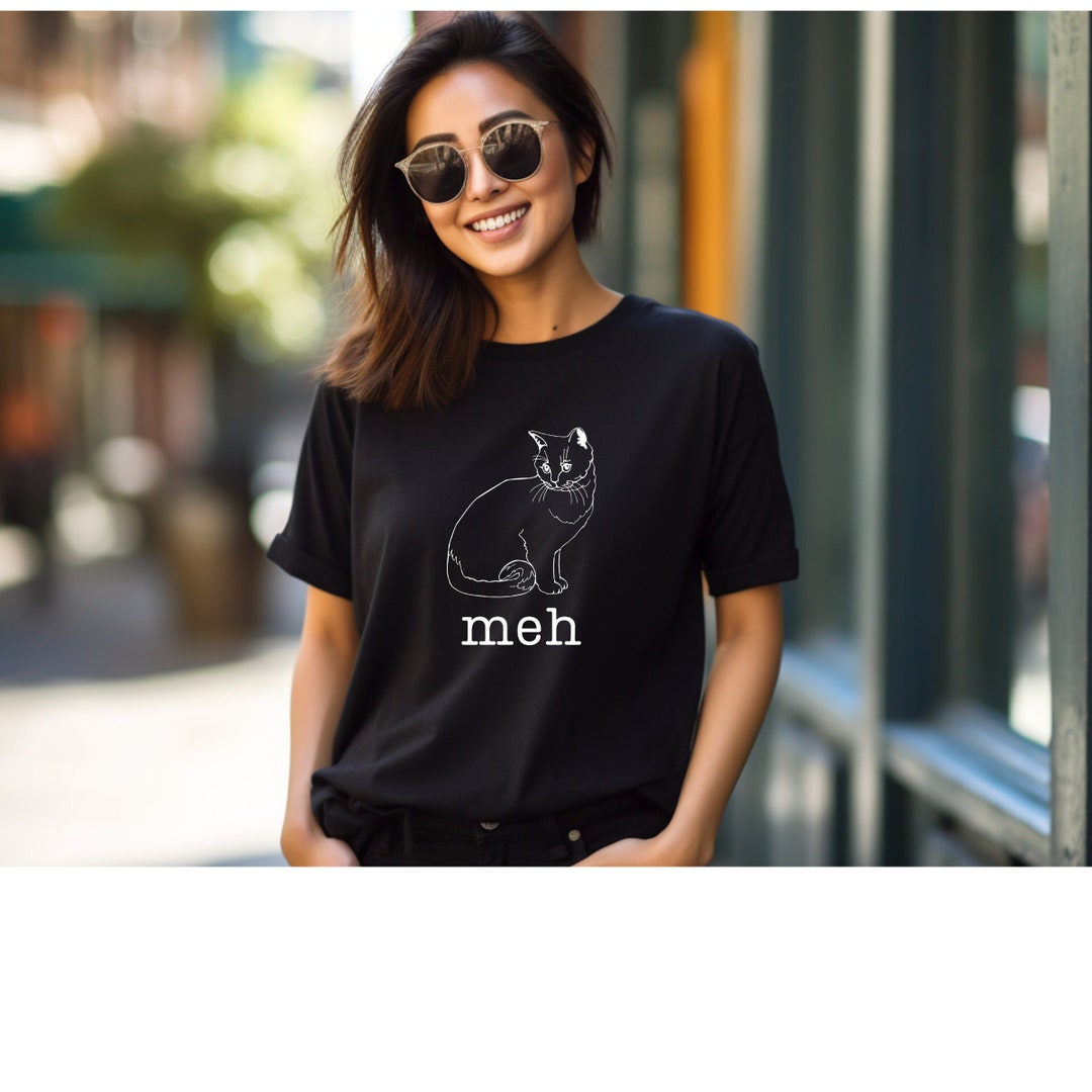 Funny Cat Meh Meow Black Cat for Men Women Gifts T-shirt, Funny Meh Cat ...