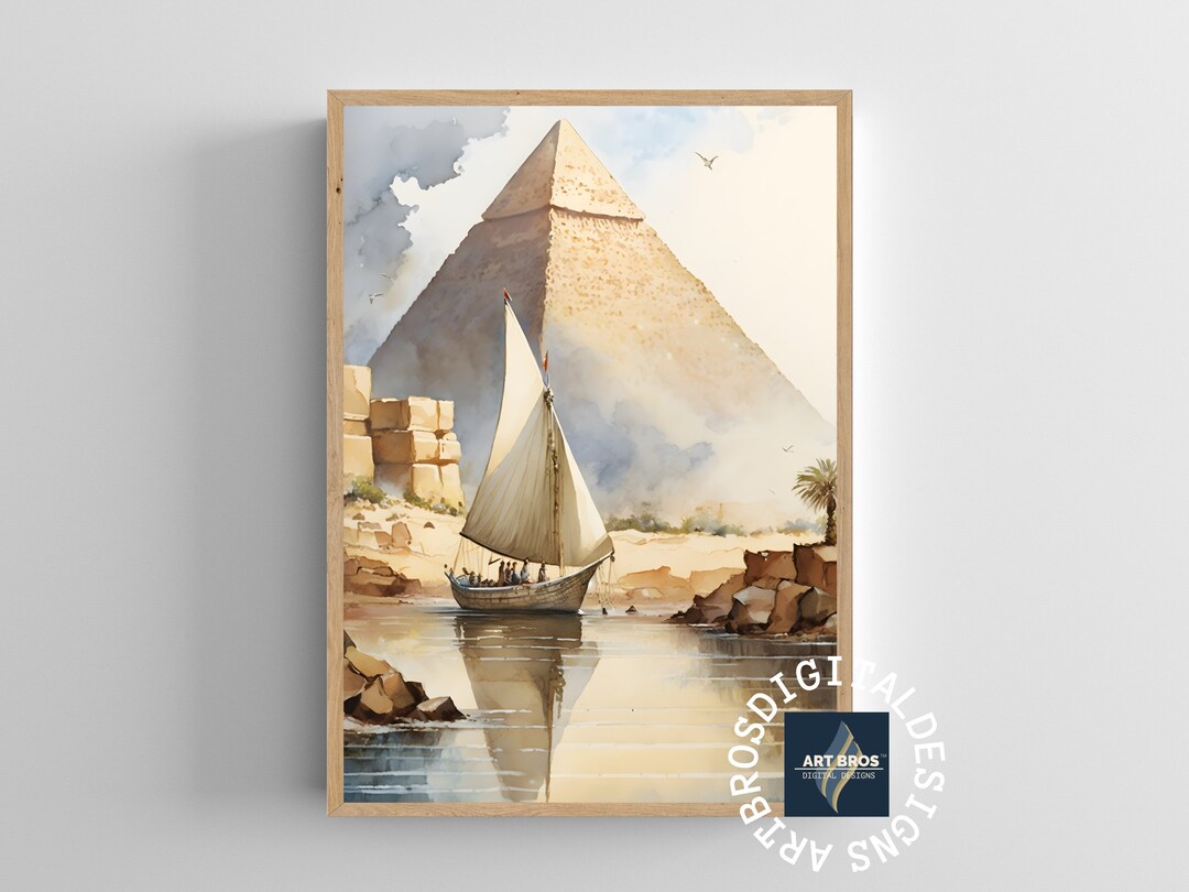 Ancient Egyptian Pyramids, Watercolour Painting, Digital Art Print ...
