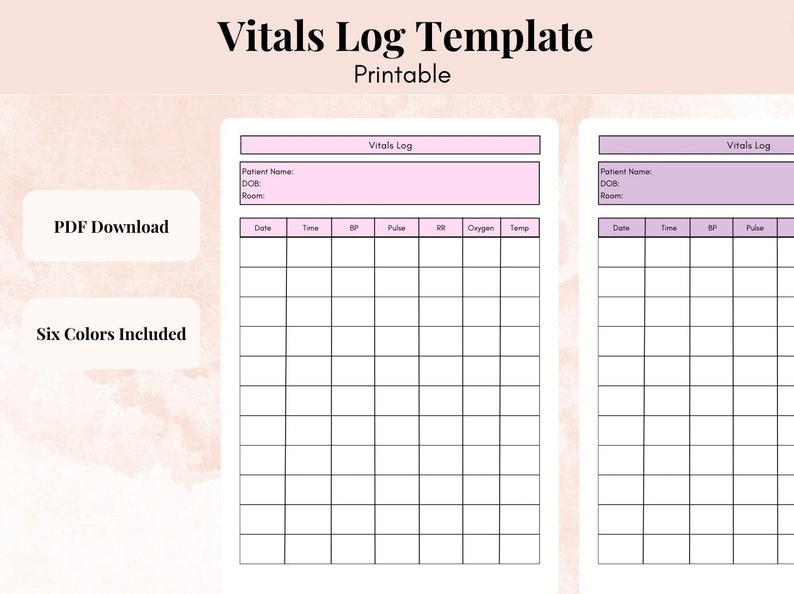 Vitals Log Template Vital Signs Printable Log Sheet - Etsy