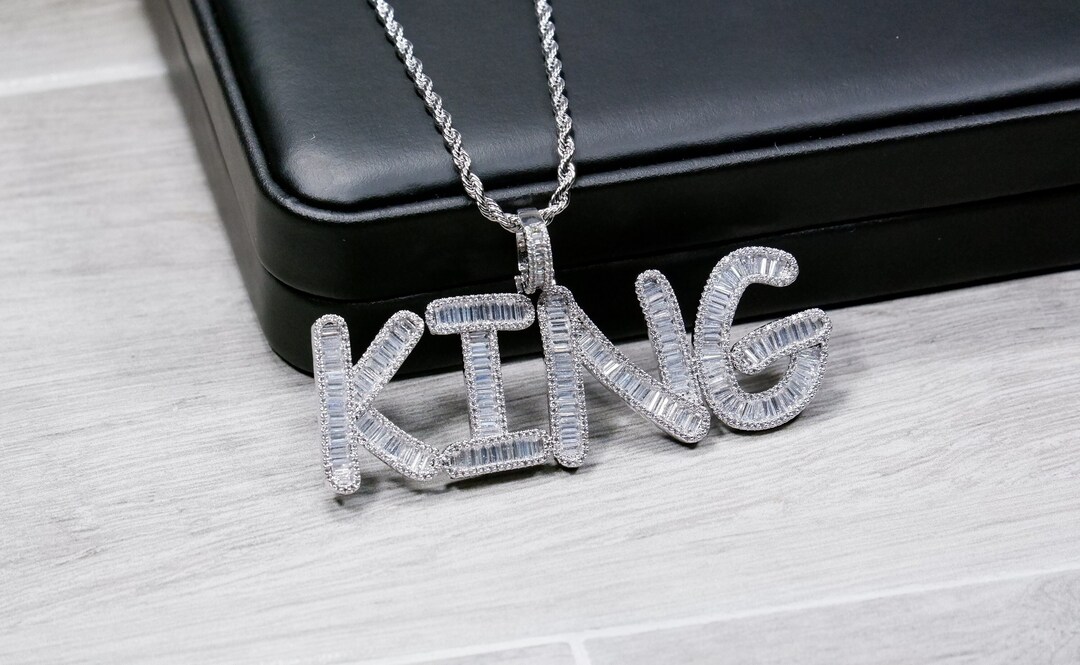 King | Iced Out Hip Hop Pendant | Baguette CZ Diamond | Custom Handmade ...