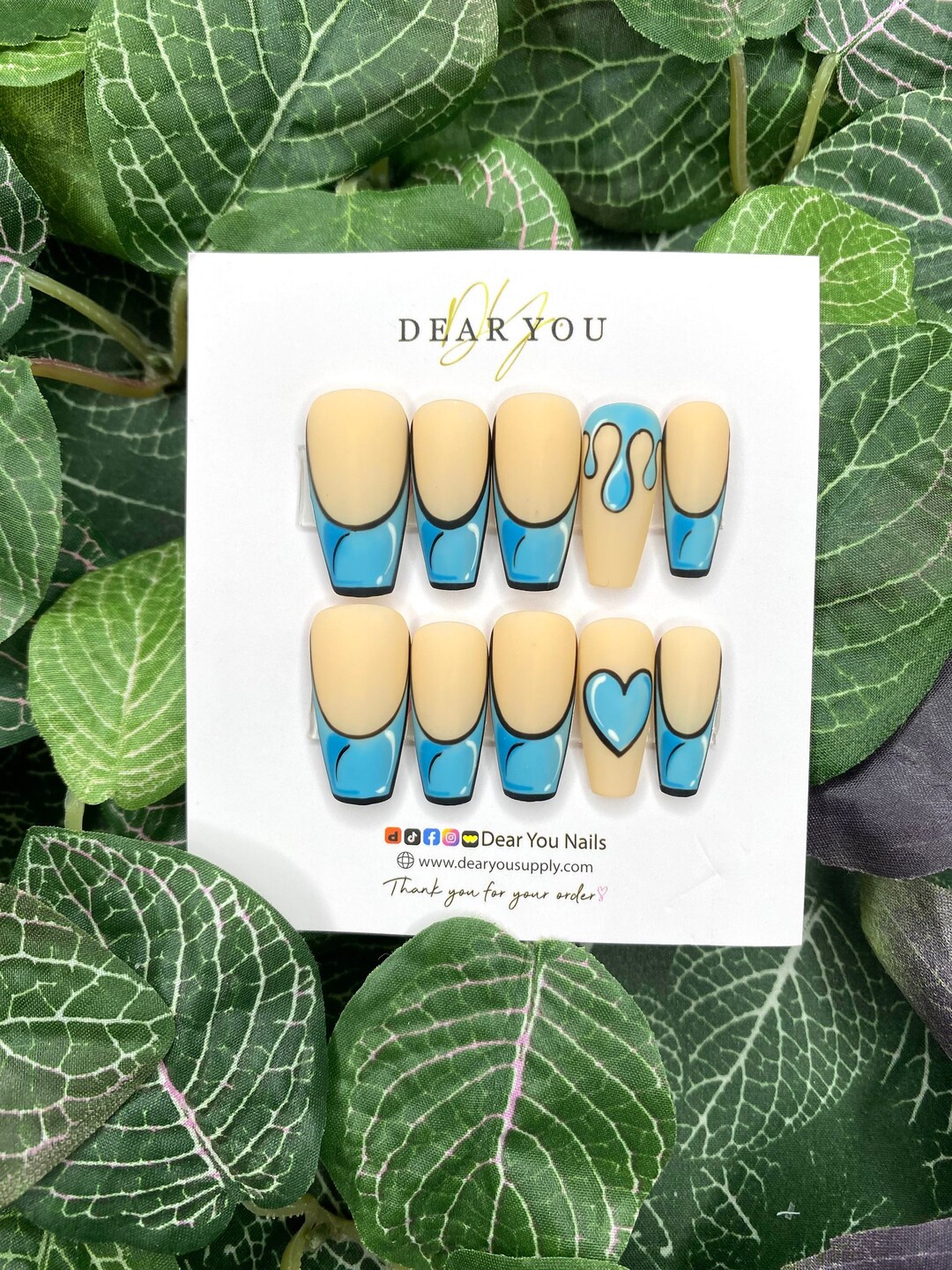 2D Nail Art | Matte Coffin | Press on Nails | Bubbles Splash | Beige ...