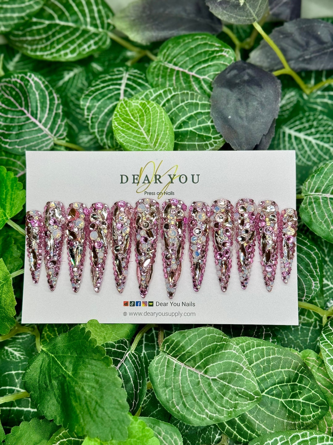 Pink Crystal AB | Stiletto | Press on Nails | Acrylic Nails | Nail ...