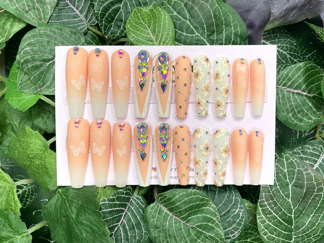 Ombre Nails | Matte Coffin | Butterflies | Press on Nails | 2XL ...