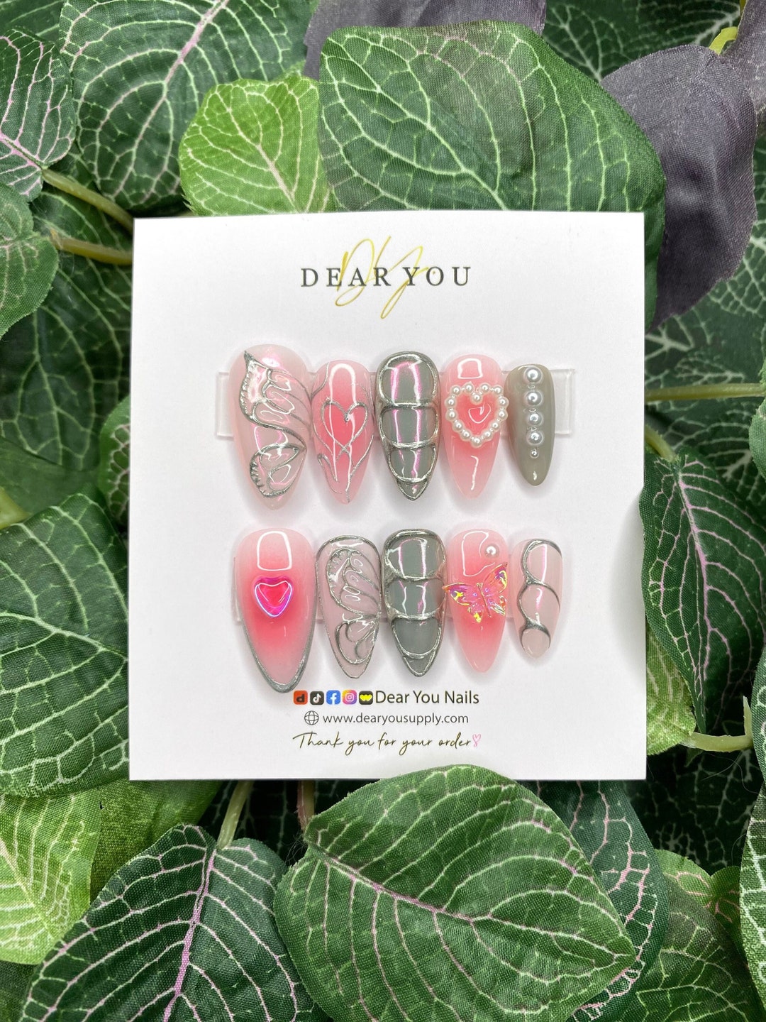 Liquid Lead Mercury Almond Press on Nails | Handmade | Chrome Hearts ...