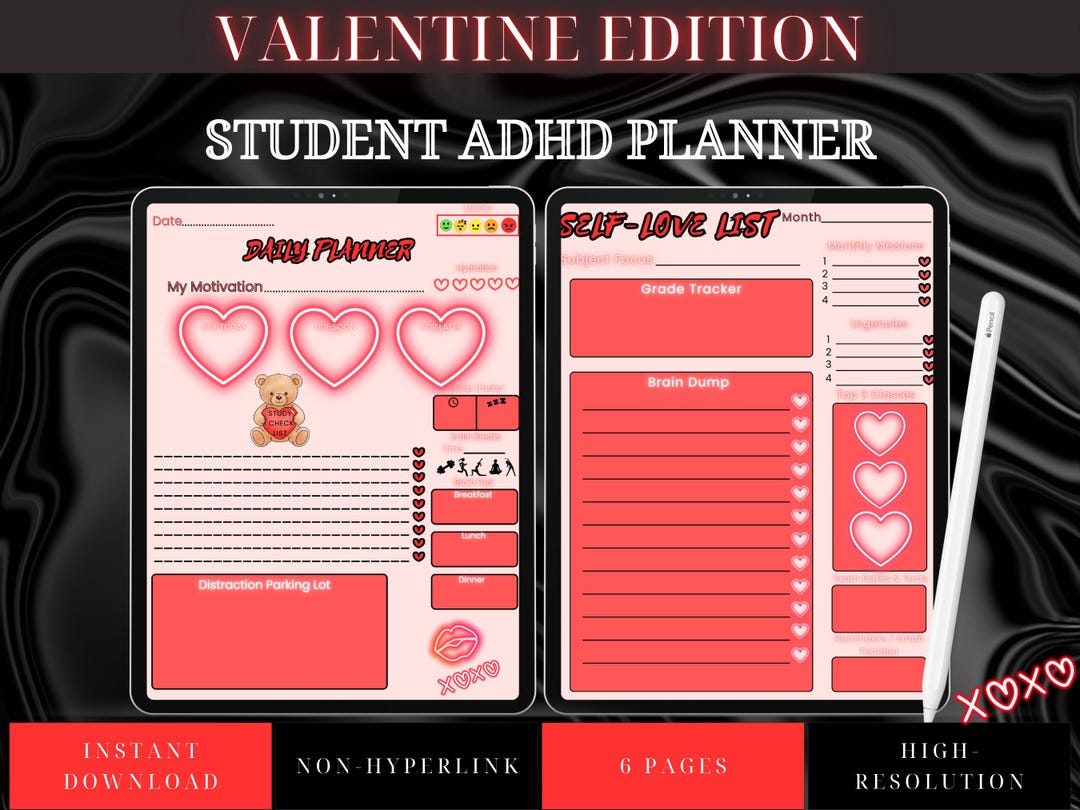 Valentine ADHD Student Planner, Coquette Neon Theme (digital Download ...