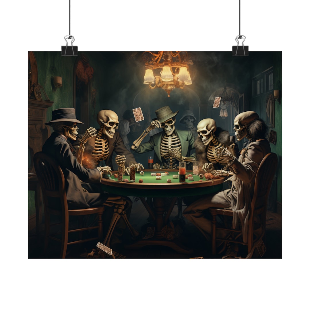 Spooky Halloween Skeleton Card Game Matte Horizontal Poster - Etsy