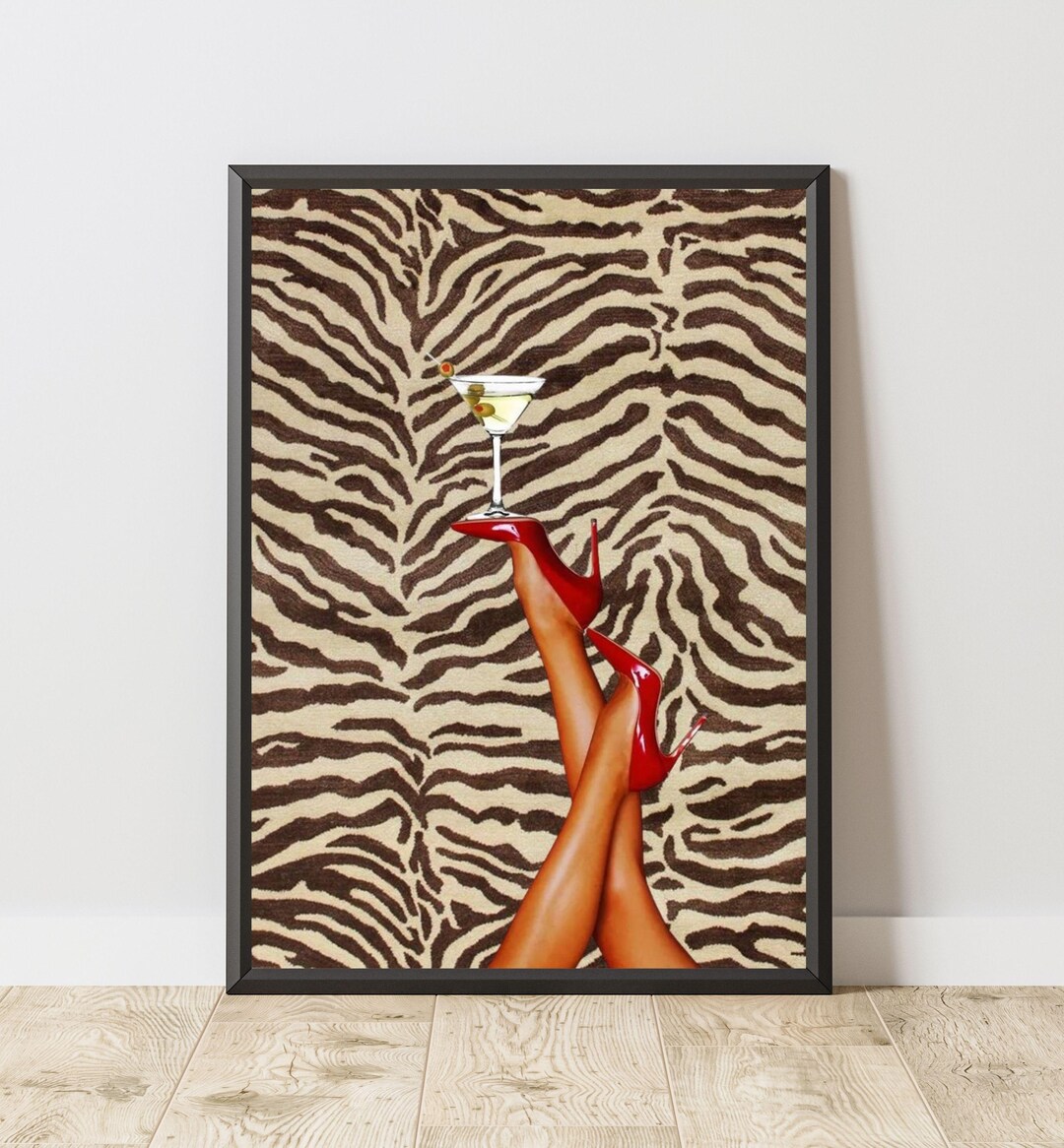 Martini Red Heels Print, Zebra Pattern Wall Art, Printable Cocktail ...