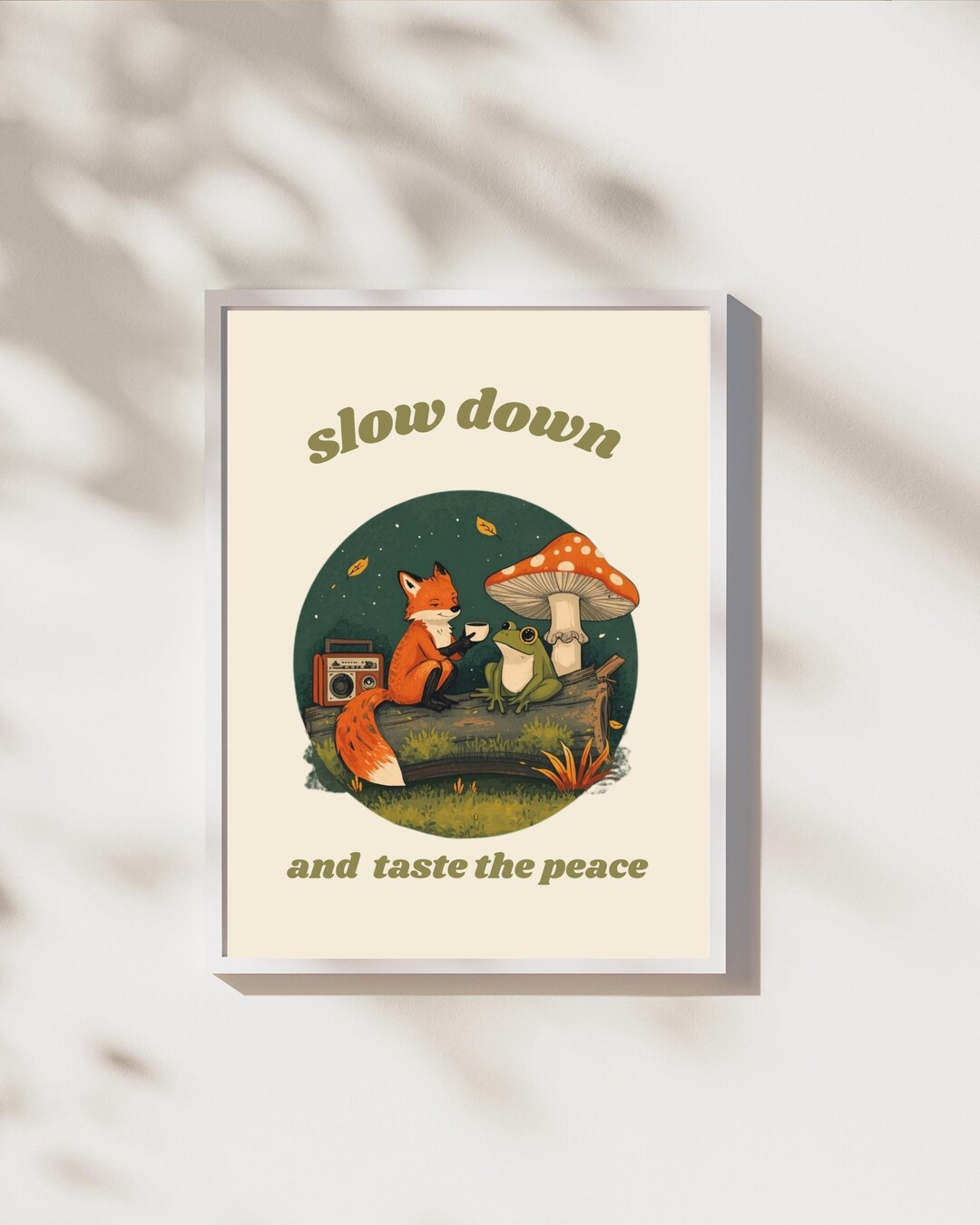 Cottagecore Fox and Frog Print, Slow Down Quote Art, Whimsical Woodland ...