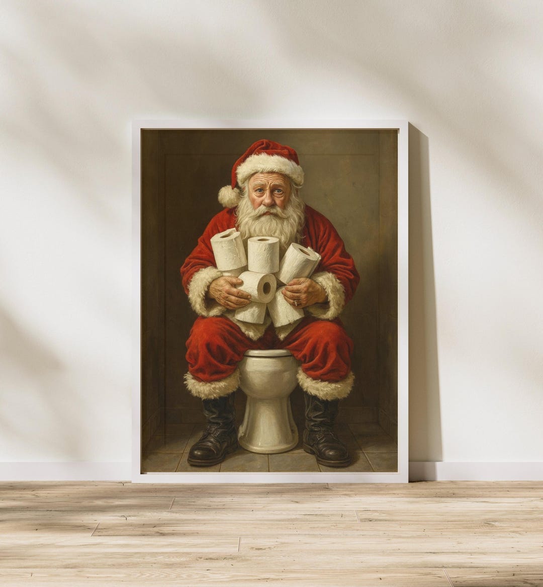 Santa on Toilet With Toilet Paper, Funny Christmas Decor, Vintage ...