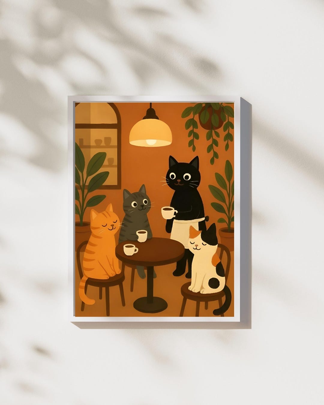 Cozy Cat Cafe Shop Poster, Coffee Lover, Retro Cats Drinking Coffee ...