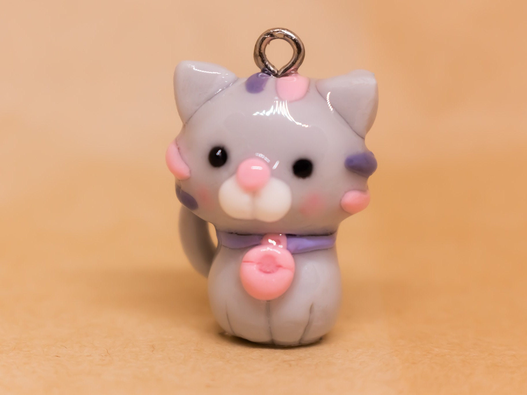 Cute Kawaii Cat Charm Animal Charms Cat Lover Gift Grey Cat Phone Charm ...