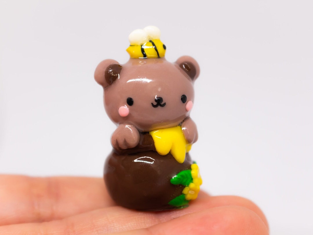 Kawaii Polymer Clay Teddy Bear in Honey Pot With Honey Bee Charm Clay ...