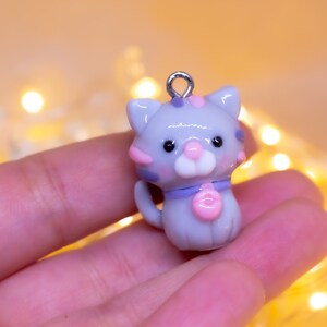 Cute Kawaii Cat Charm Animal Charms Cat Lover Gift Grey Cat Phone Charm ...