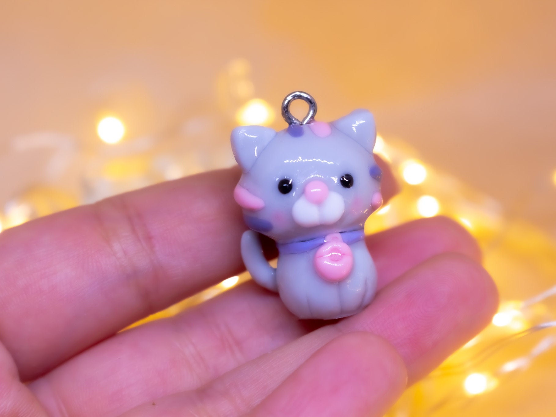 Cute Kawaii Cat Charm Animal Charms Cat Lover Gift Grey Cat Phone Charm ...