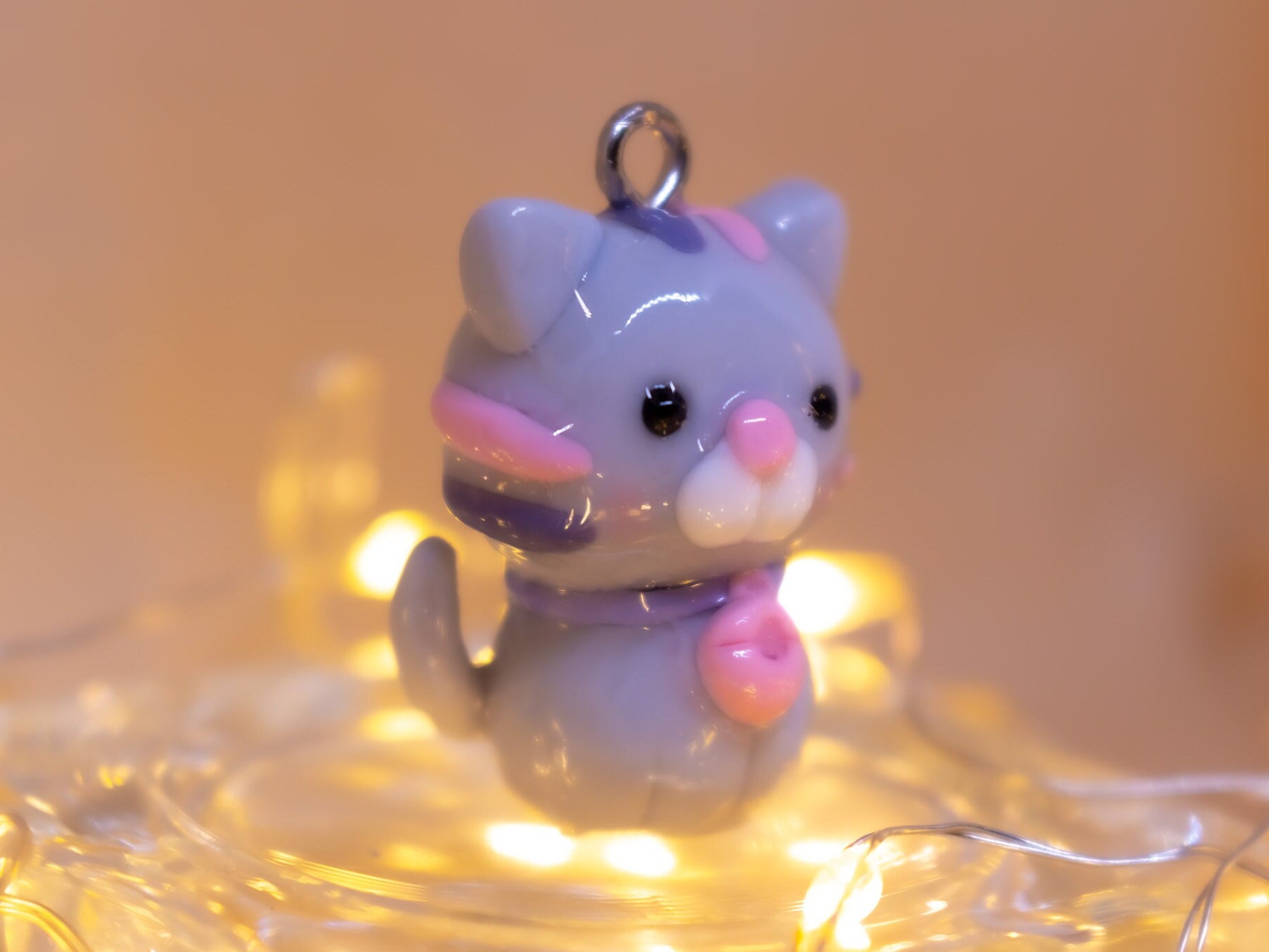 Cute Kawaii Cat Charm Animal Charms Cat Lover Gift Grey Cat Phone Charm ...