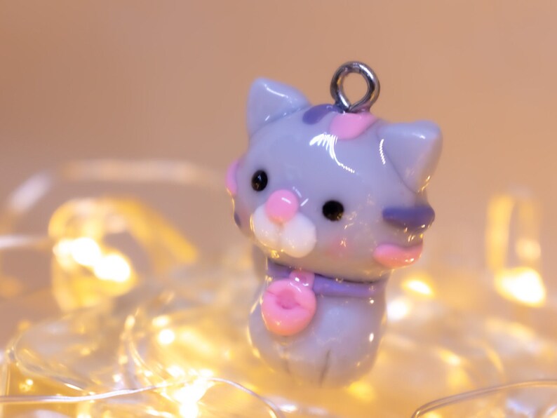 Cute Kawaii Cat Charm Animal Charms Cat Lover Gift Grey Cat Phone Charm ...