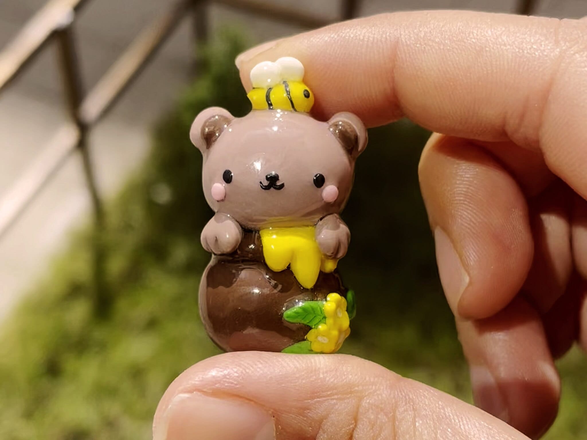 Kawaii Polymer Clay Teddy Bear in Honey Pot With Honey Bee Charm Clay ...