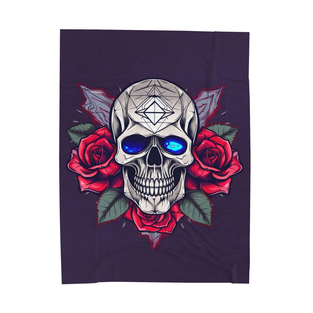 Skulls and Roses, Morbid, Macabre, Purple, Red, Green, Dark, Velveteen ...