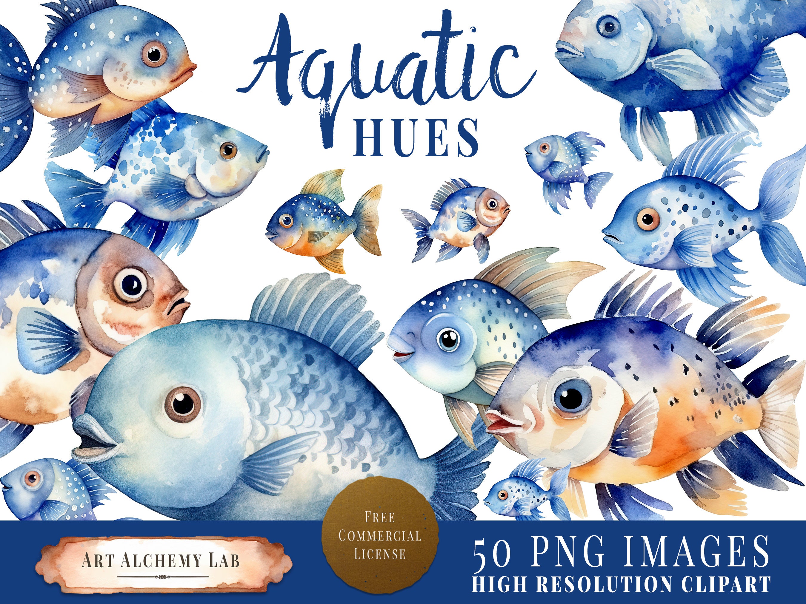 Watercolor Fish Clip Art Commercial Use Cute Fish Clipart - Etsy