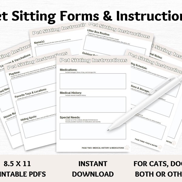 Pet Sitting Forms - Etsy