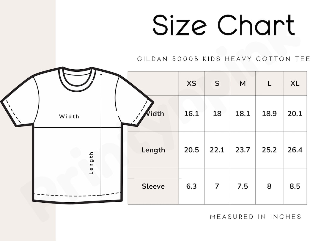 Size Chart, Gildan 5000b Size Chart, Gildan 5000 Kids Size Chart ...