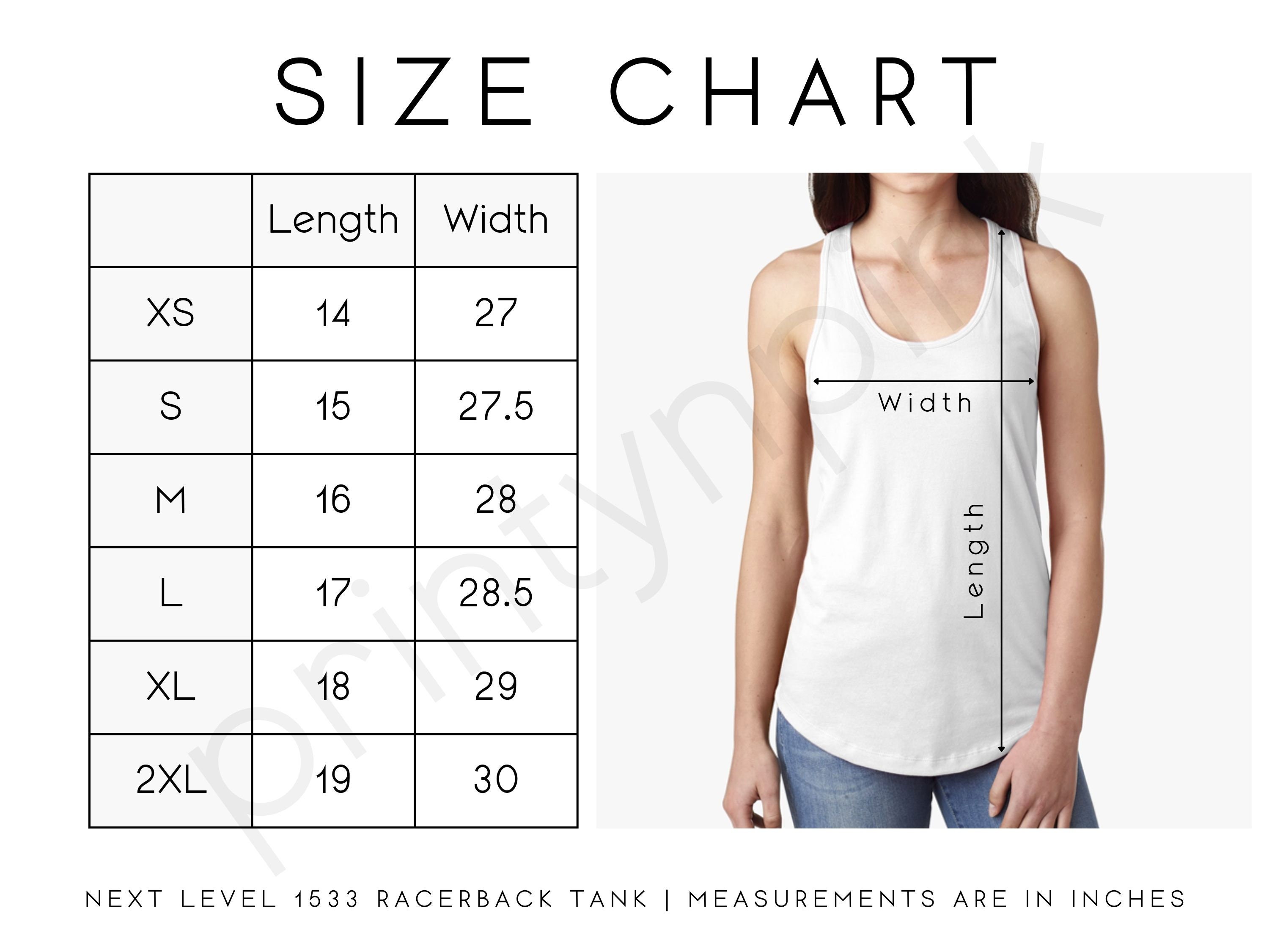 Next Level 1533 Tank Size Chart, Tanktop Size Guide, Womens Ideal ...