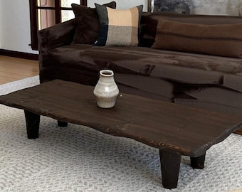 Rustic Low Wood Dark Brown Coffee Table Living Room Handmade Furniture ...