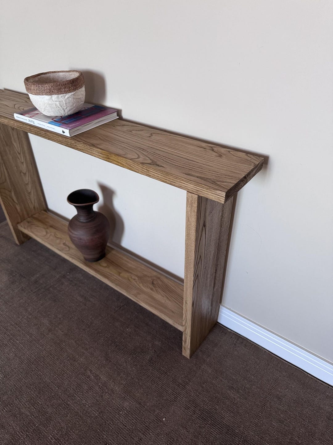 Oak Wood Entryway Table With Shelf • Narrow Console Table - Etsy
