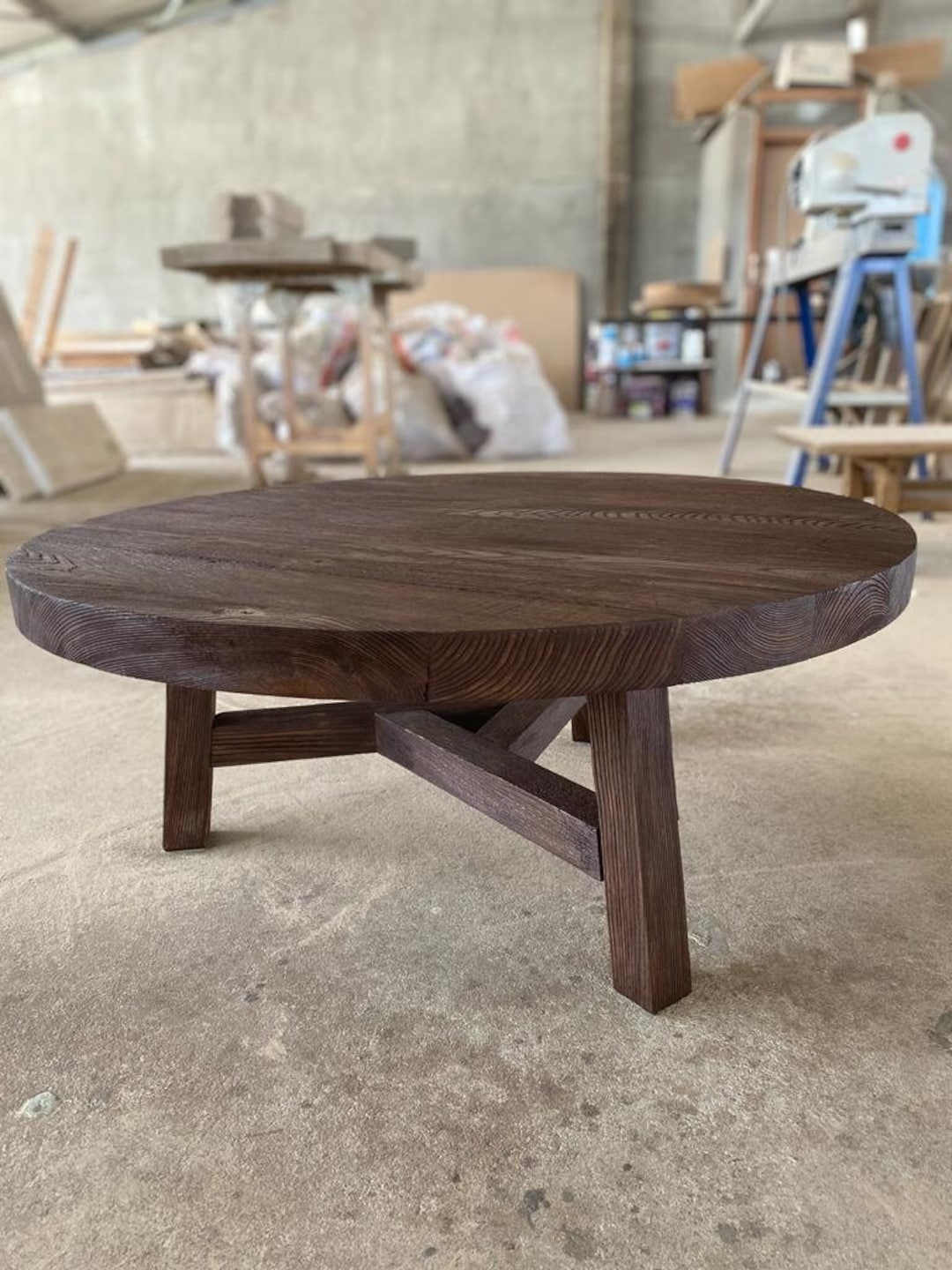 Unique Rustic Round Coffee Table • Reclaimed Wood Living Room Side ...