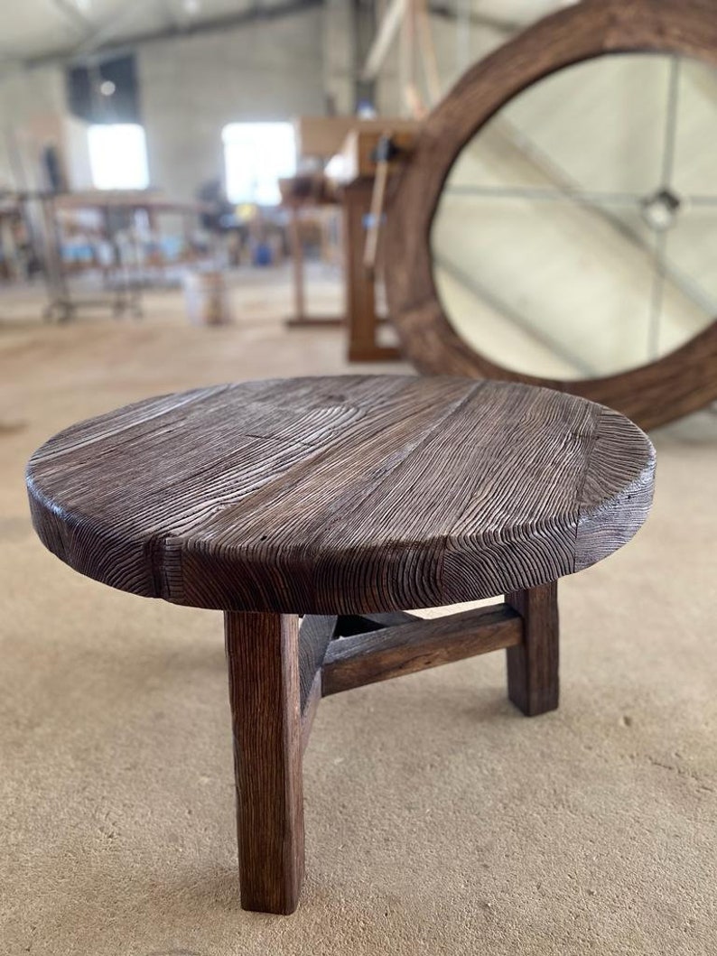 Unique Rustic Round Coffee Table Reclaimed Wood Living Room Side Table ...