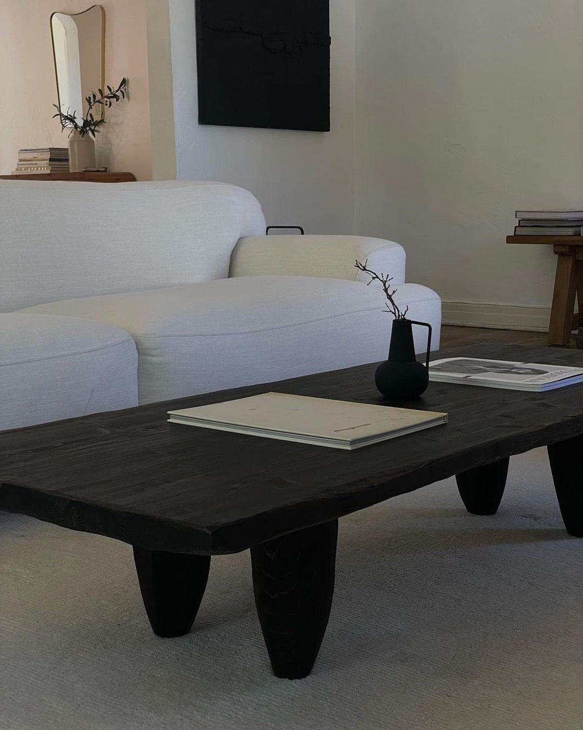 Rustic Low Wood Dark Brown Coffee Table Living Room Handmade Furniture ...