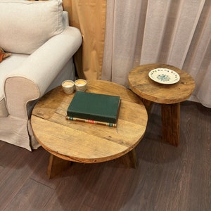 Unique Rustic Round Coffee Table • Reclaimed Wood Side Table - Etsy