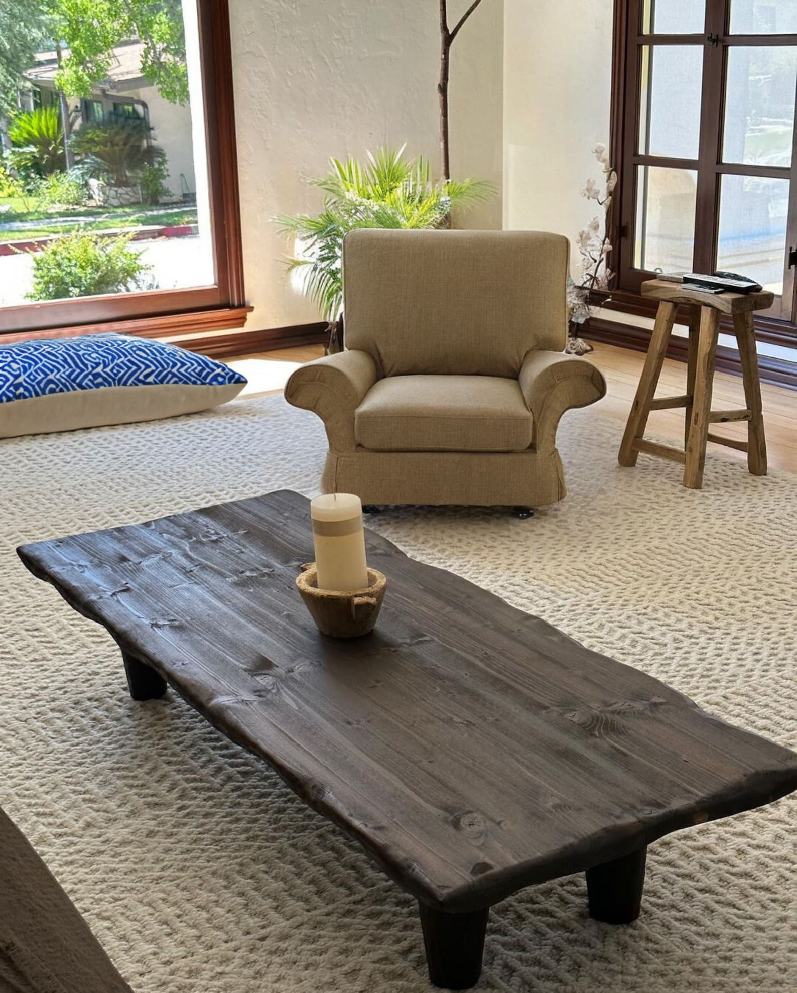 Rustic Low Wood Dark Brown Coffee Table Living Room Handmade Furniture ...