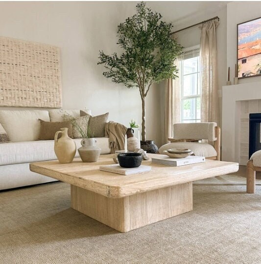 Reclaimed Square Coffee Table With Square Pedestal Base Handmade Wabisabi Furniture Etsy