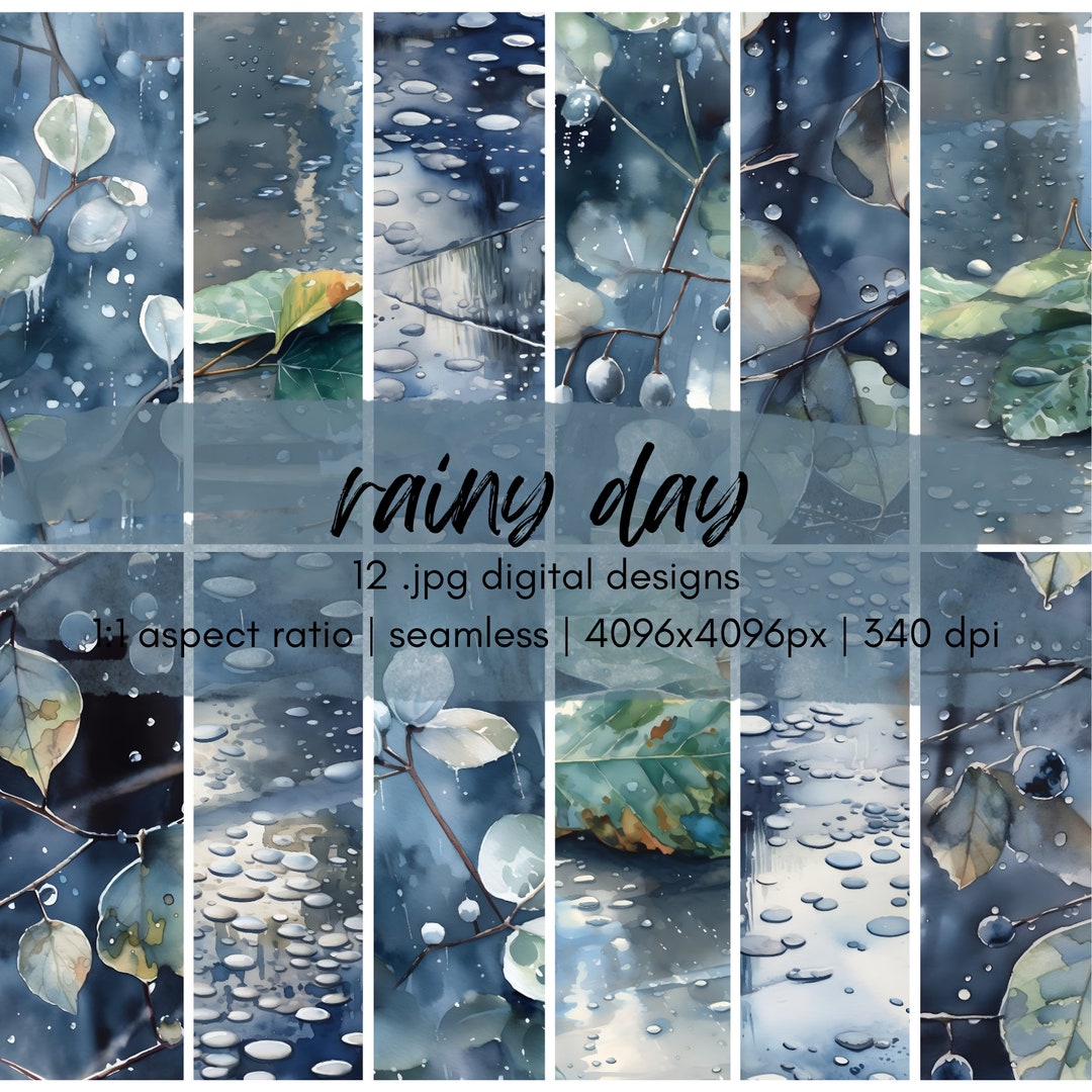 Watercolor Rainy Day Digital Paper 12 Designs 12 in X 12 in Seamless ...