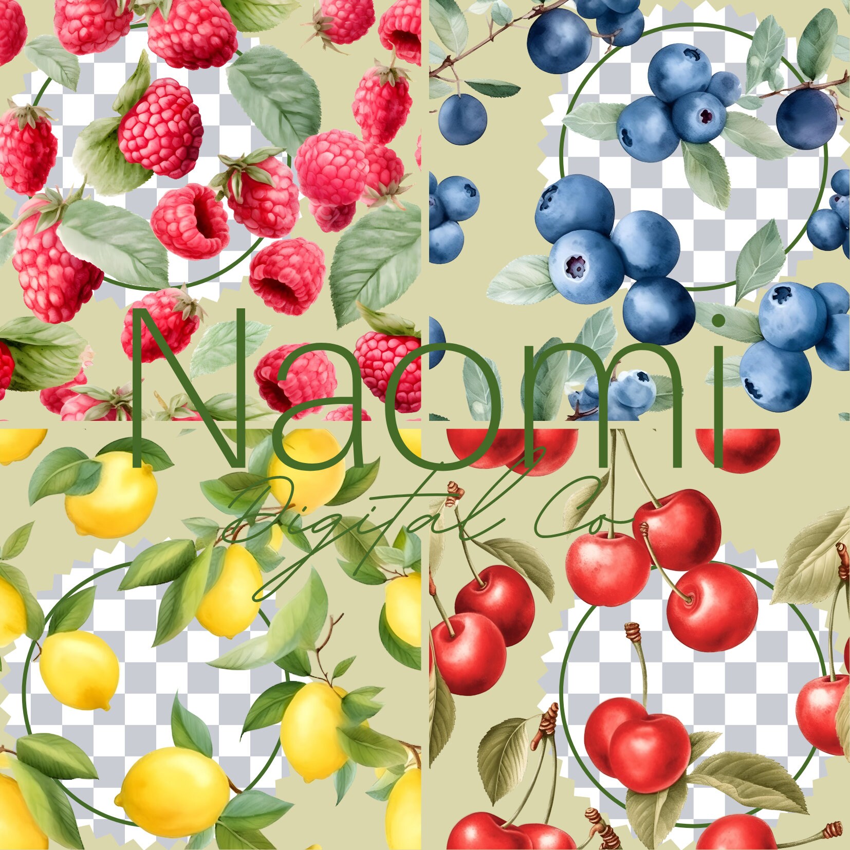 Transparent Background Summer Fruit Digital Paper 12 Designs 12 in X 12 ...
