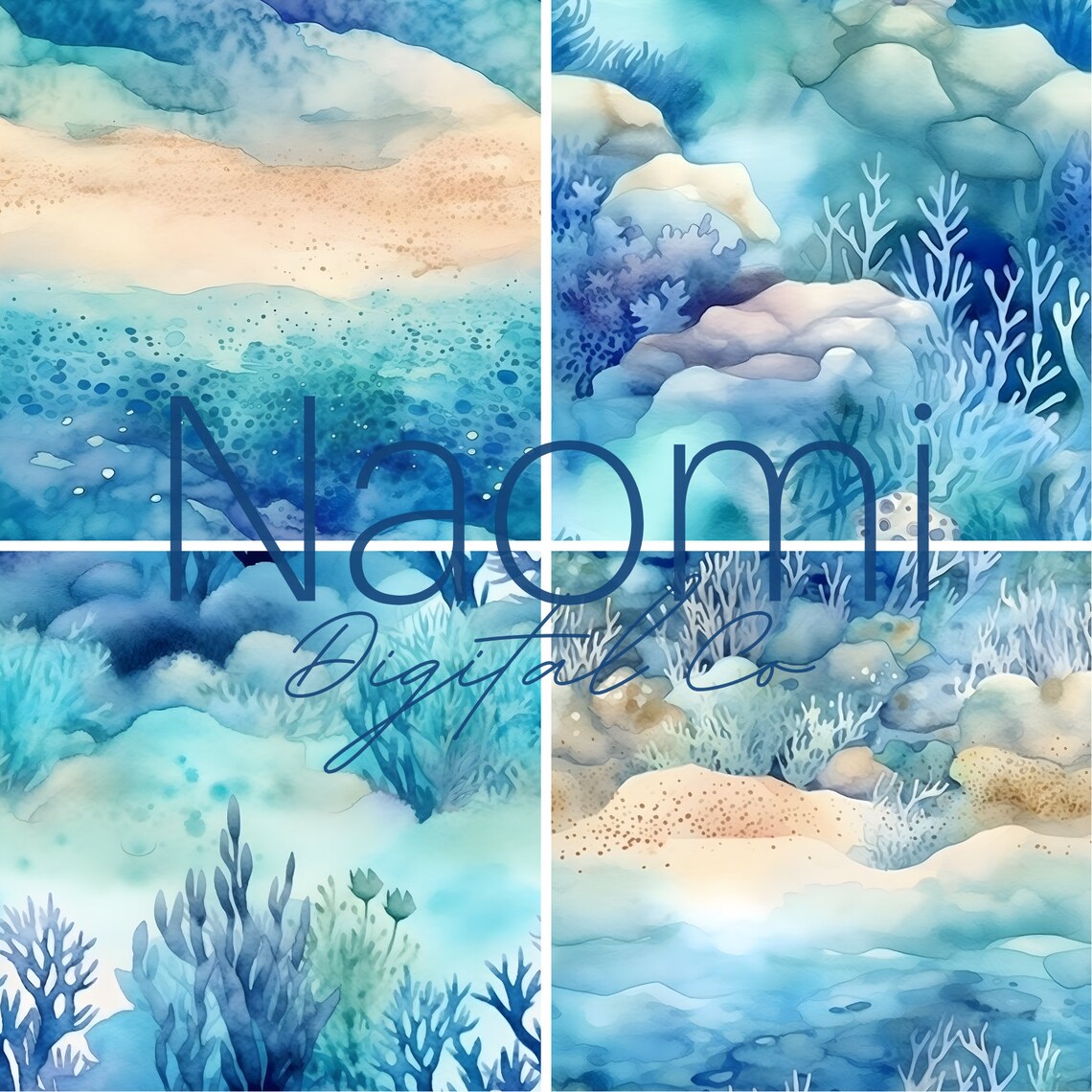 Ocean Watercolor Digital Paper 12 Designs 12 in X 12 in Seamless ...