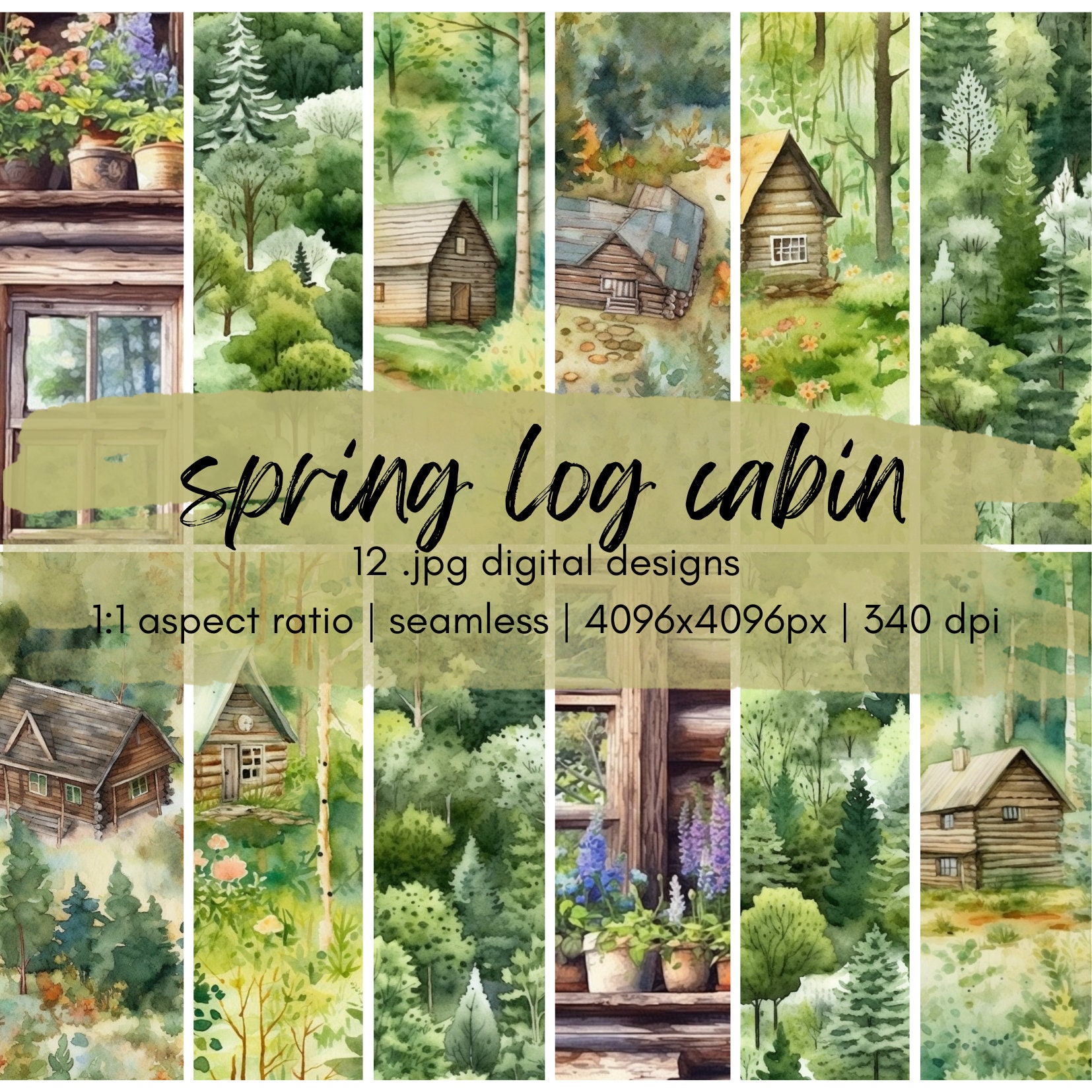 Spring Log Cabin Digital Paper 12 Designs 12 in X 12 in Seamless ...